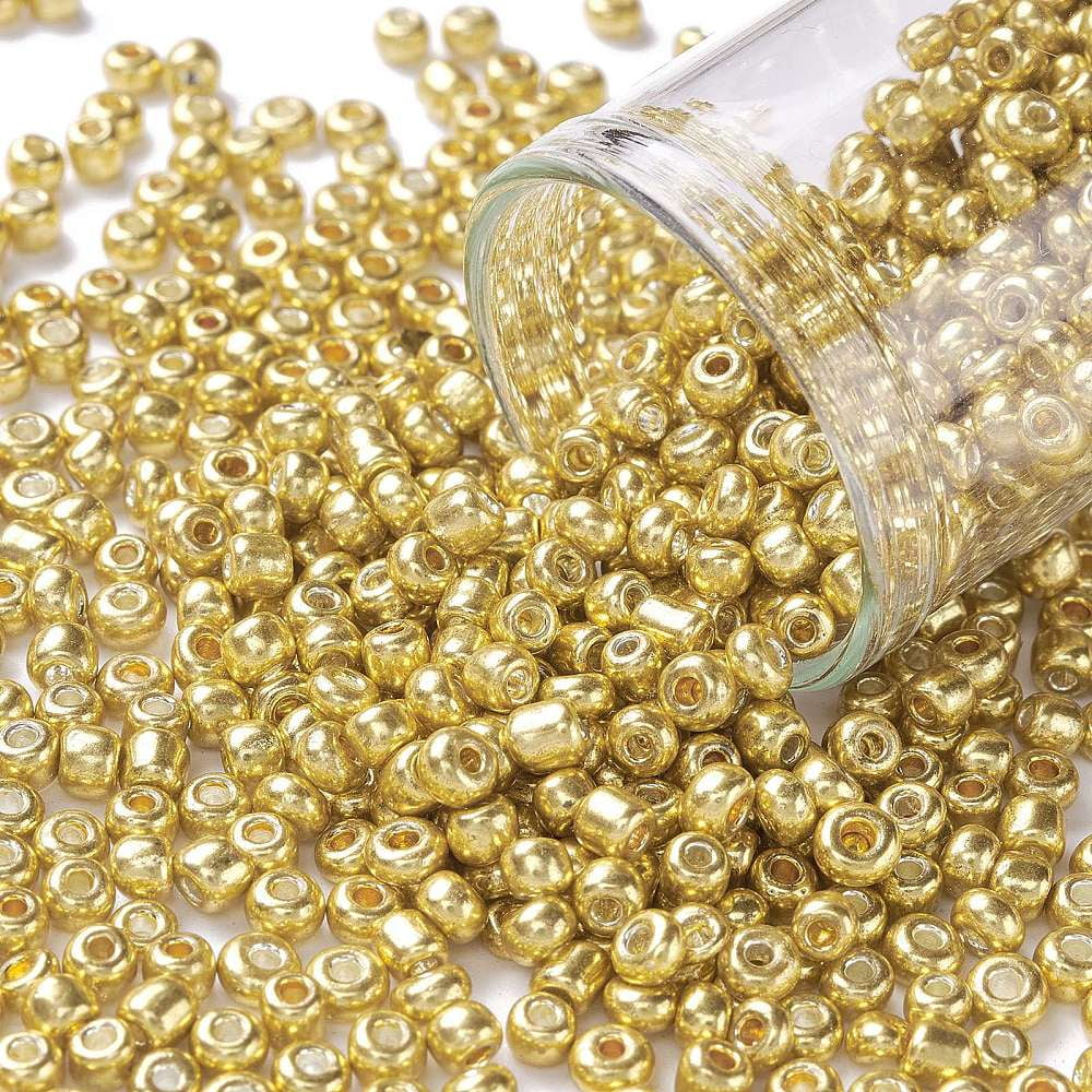 50g 8/0 Glass Seed Beads Metallic Colours Style Round Gold 8/0 3mm Hole ...