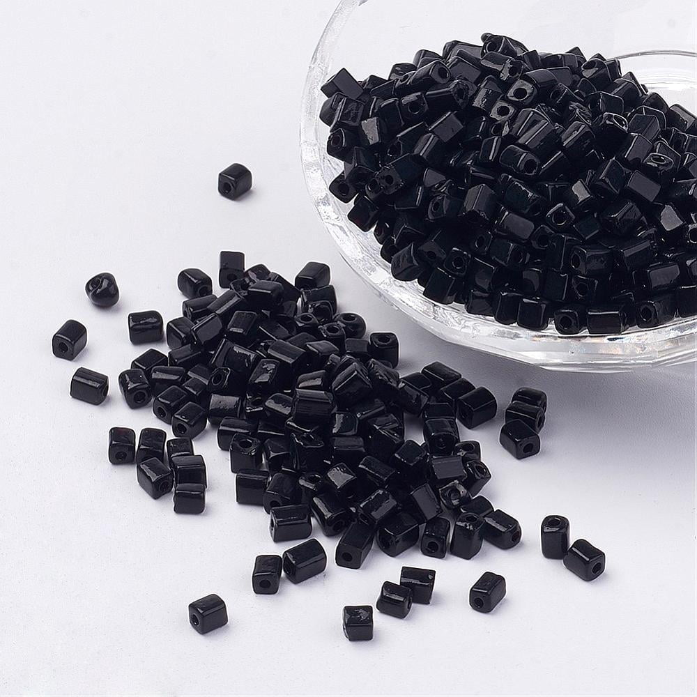 50g Cube Opaque Colours Glass Seed Beads Round Hole Black 3~7x3~4x3~4mm ...