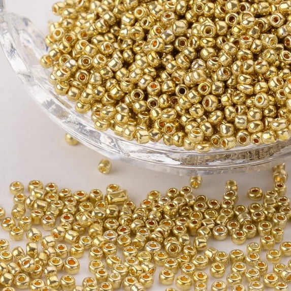 50g Electroplate 12/0 Glass Seed Beads Round Hole Rocailles Gold Color ...