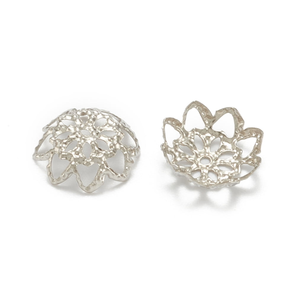 50g Iron Fancy Bead Caps Flower Platinum 10x4mm Hole: 1mm about 570pcs ...