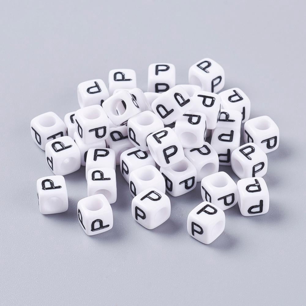 50g Letter P White Cube Letter Acrylic Beads for Name Jewelry Making ...