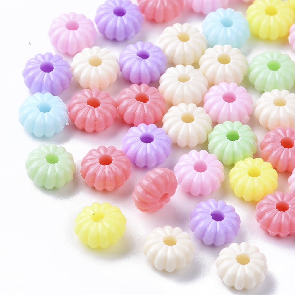 50g Opaque Polystyrene Plastic Corrugated Beads Pumpkin Mixed Color 8 ...