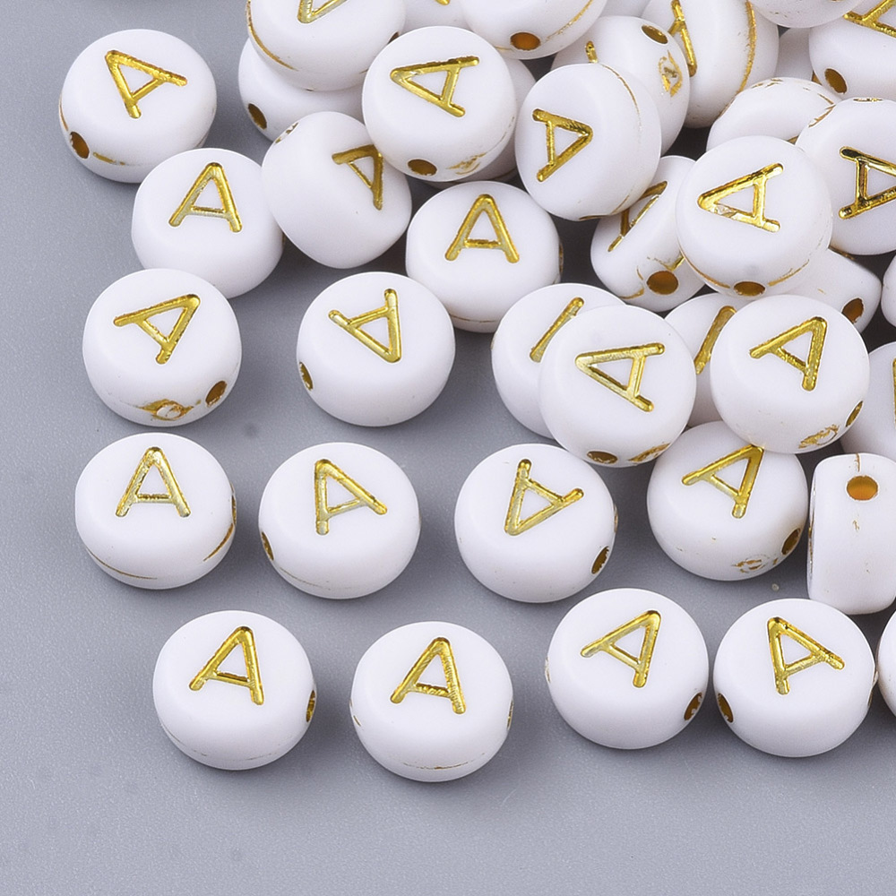 50g Plating Acrylic Beads Golden Metal Enlaced Horizontal Hole Flat ...