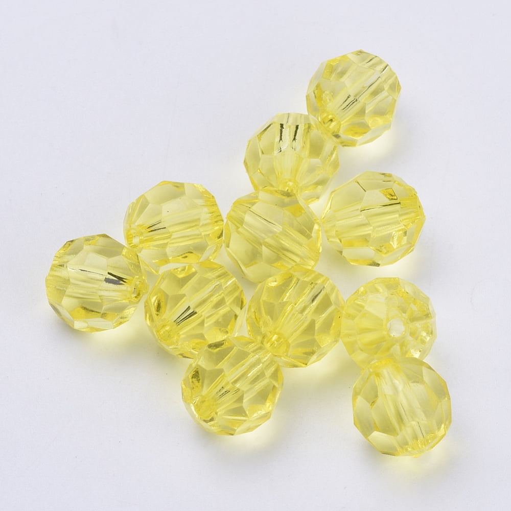 50g Transparent Acrylic Beads Faceted Round Yellow 6x5.5mm Hole: 1.7~1 ...