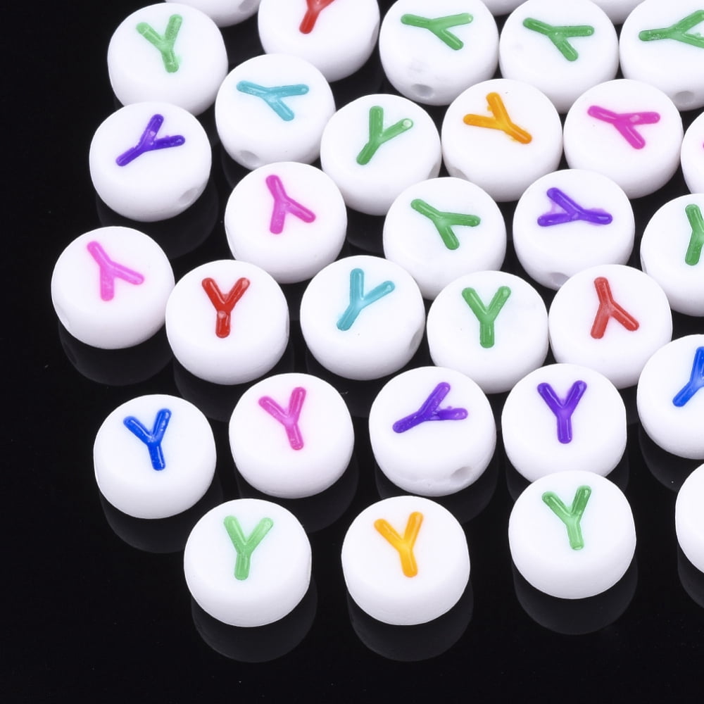 50gs Initial Acrylic Beads Horizontal Hole Flat Round Mixed color ...