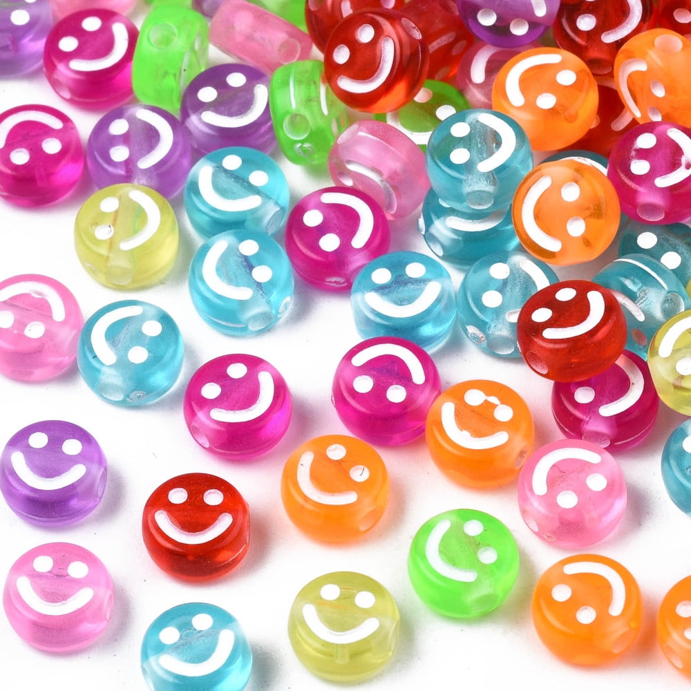 50gs Transparent Acrylic Beads Flat Round with Enamel Face Mixed color 7x4mm Hole: 1.6mm about ...