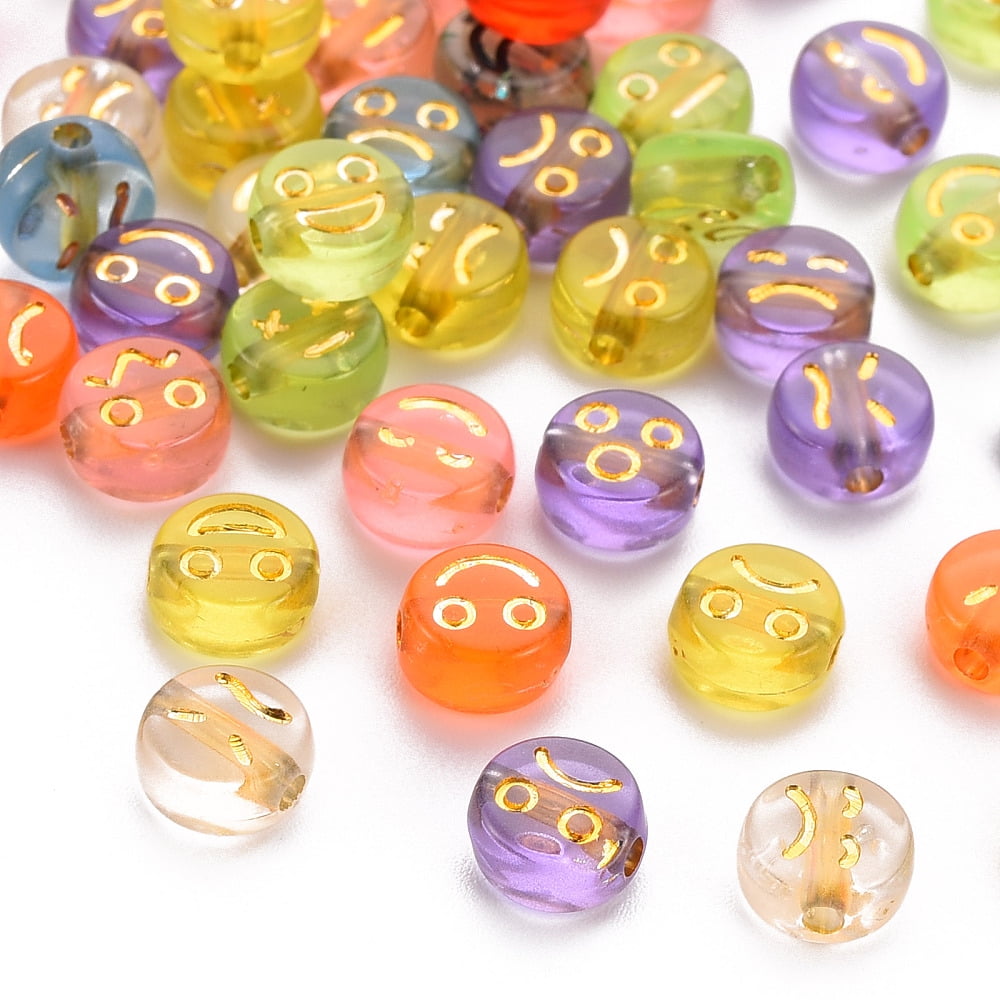 50gs Transparent Mixed color Acrylic Beads Metal Enlaced Flat Round ...