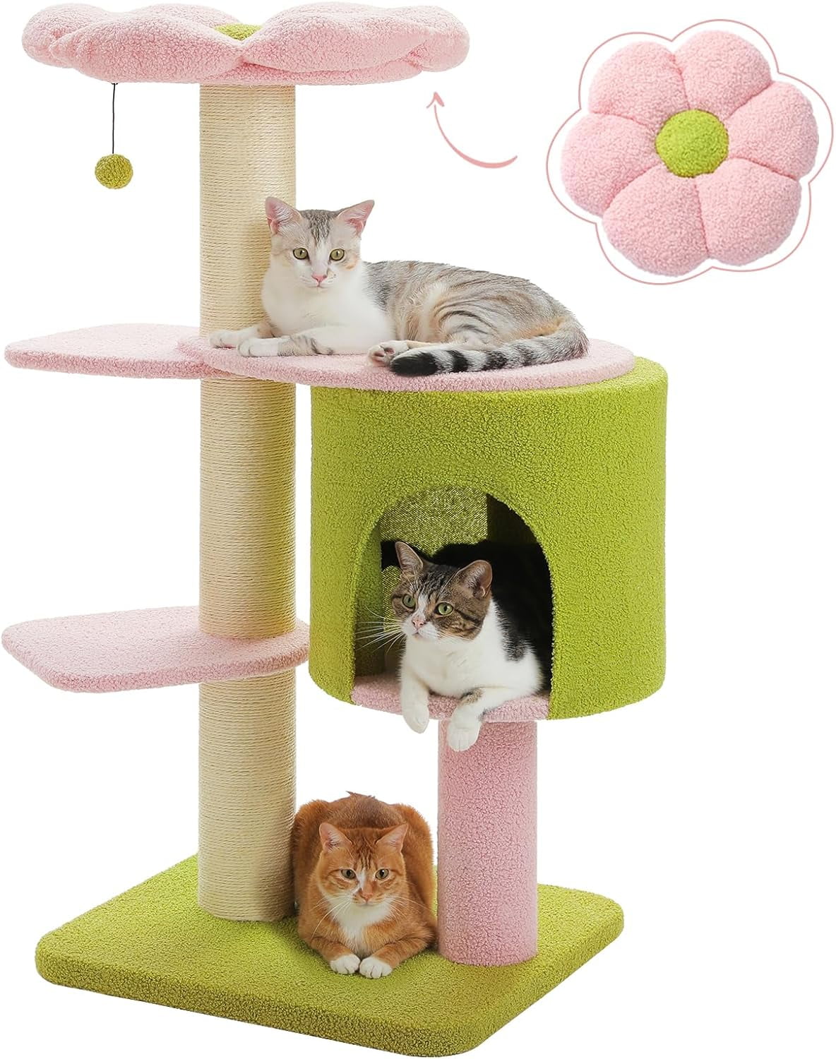 50in Flower Cat Tree for Large Cats, 4.1-inches Thick Scratching Post ...