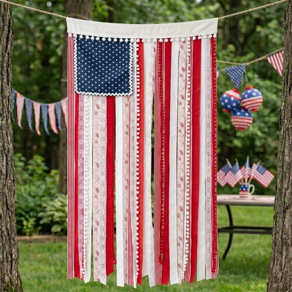 50in Lighted Rag American Flag Banner, Rag American Flag Banner for 4th ...