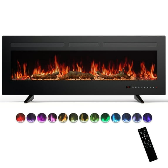 50in. Wall Mount Electric Fireplace in Black, Sleep Mode,12H Timer ...
