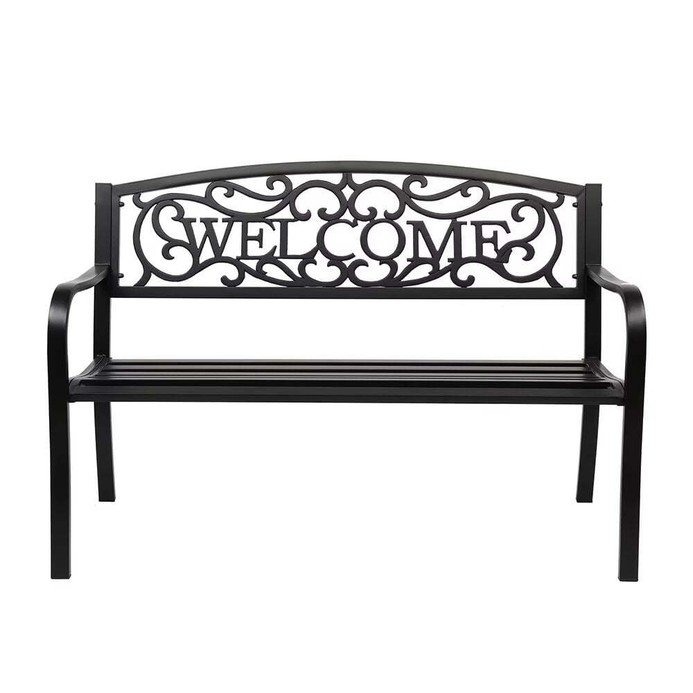 50inch Outdoor Bench Cast Aluminum Garden Bench with WELCOME Characters ...