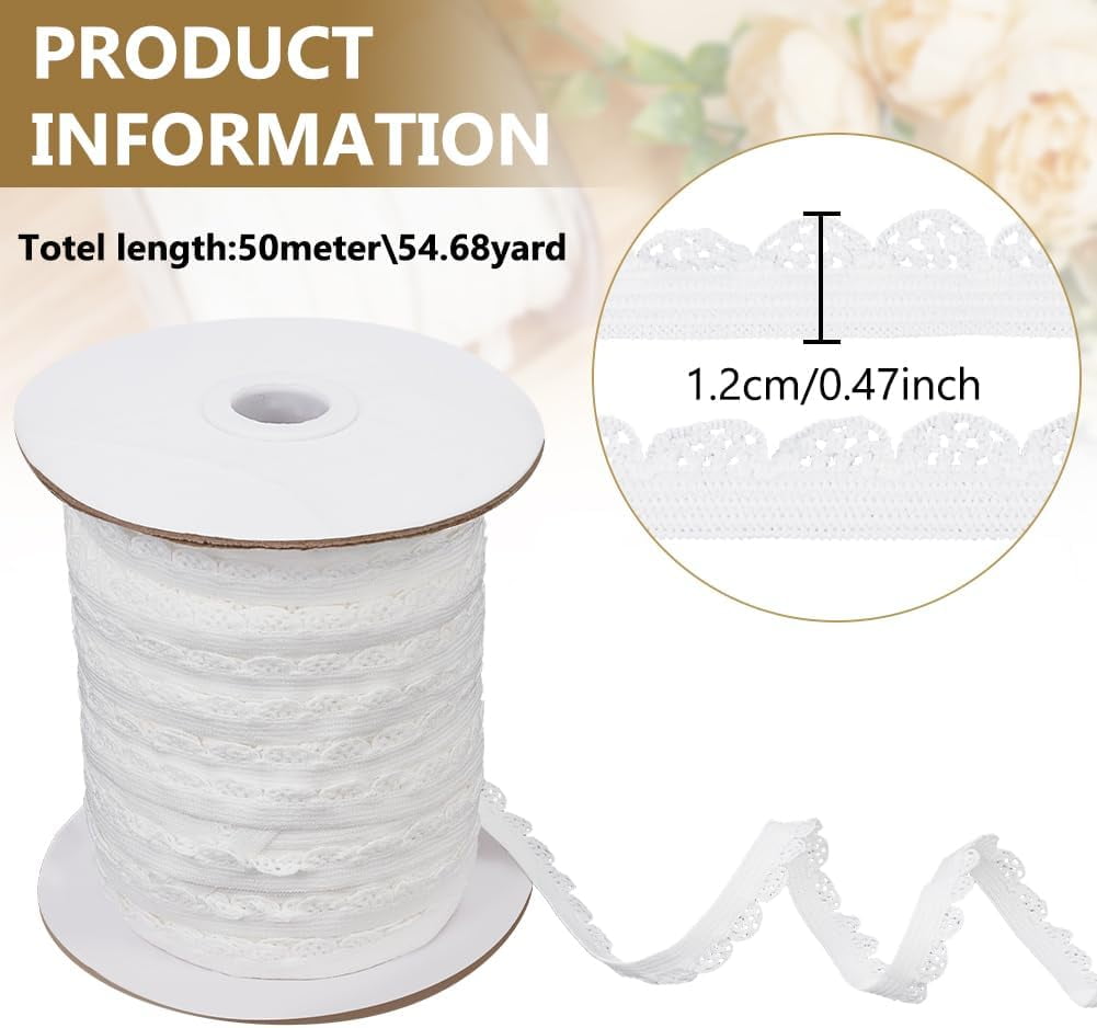 50m Elastic Lace Trim White Stretch Edge Lingerie Edging Trimming ...