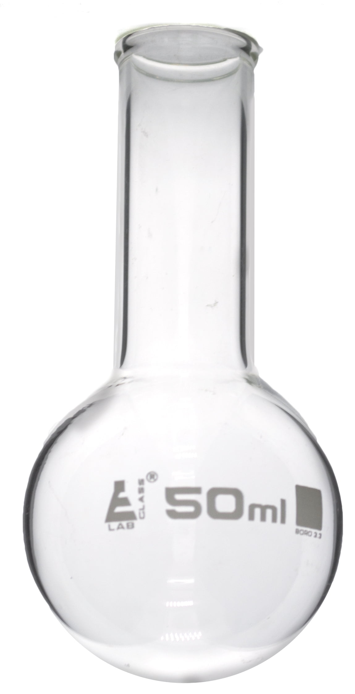 50mL Round Bottom Boiling Flask, Narrow Neck (0.7" ID), Borosilicate 3. ...