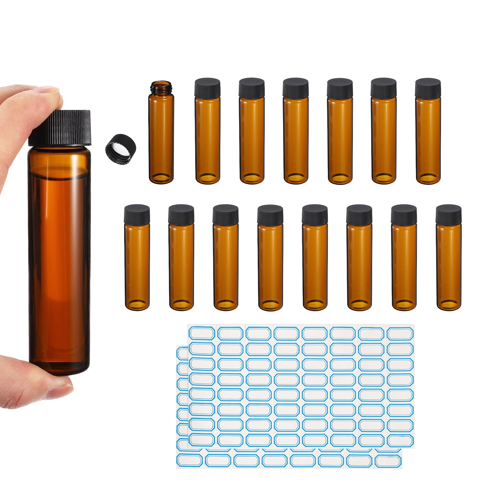 50ml Amber Glass Vials, 15 Pack Sample Vials with Screw Cap Reagent ...