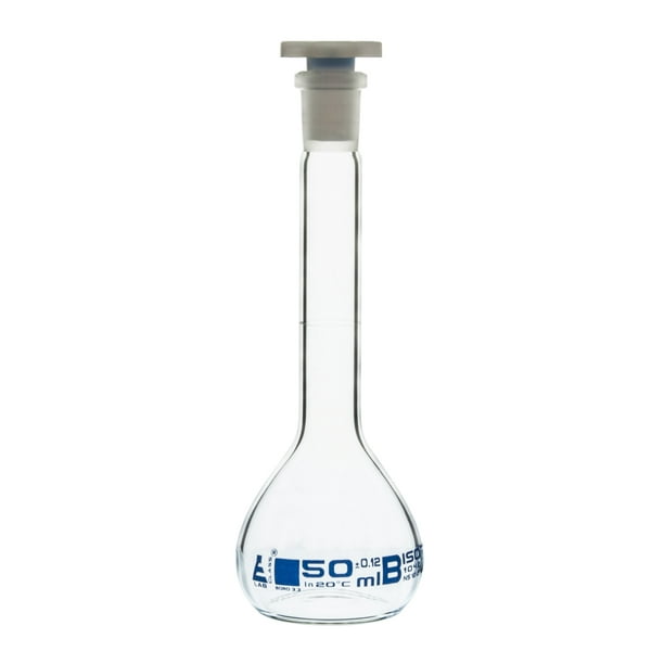 50ml Volumetric Flask - Eisco Labs Class B Borosilicate Glass w/ Chemical Resistant Polyethylene ...