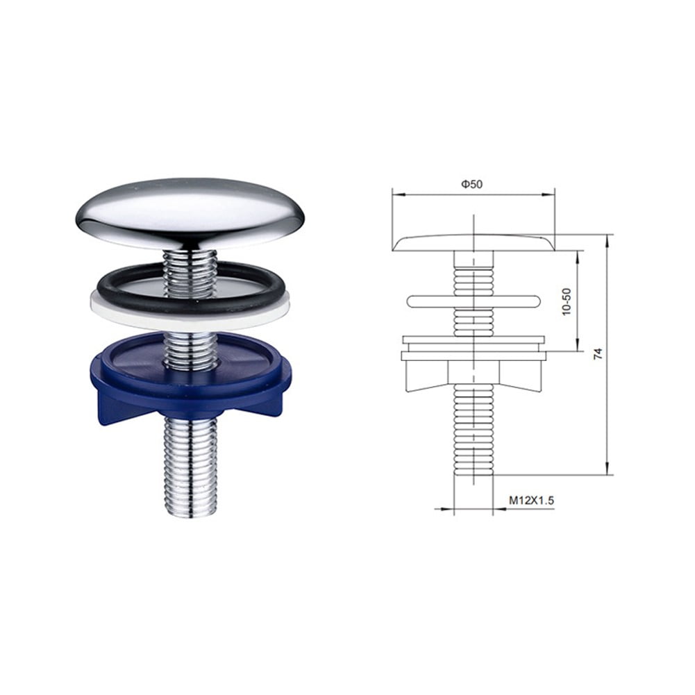 50mm Chrome Brass Sink Tap Hole Cover Plug Stopper for Kitchen Bathroom ...