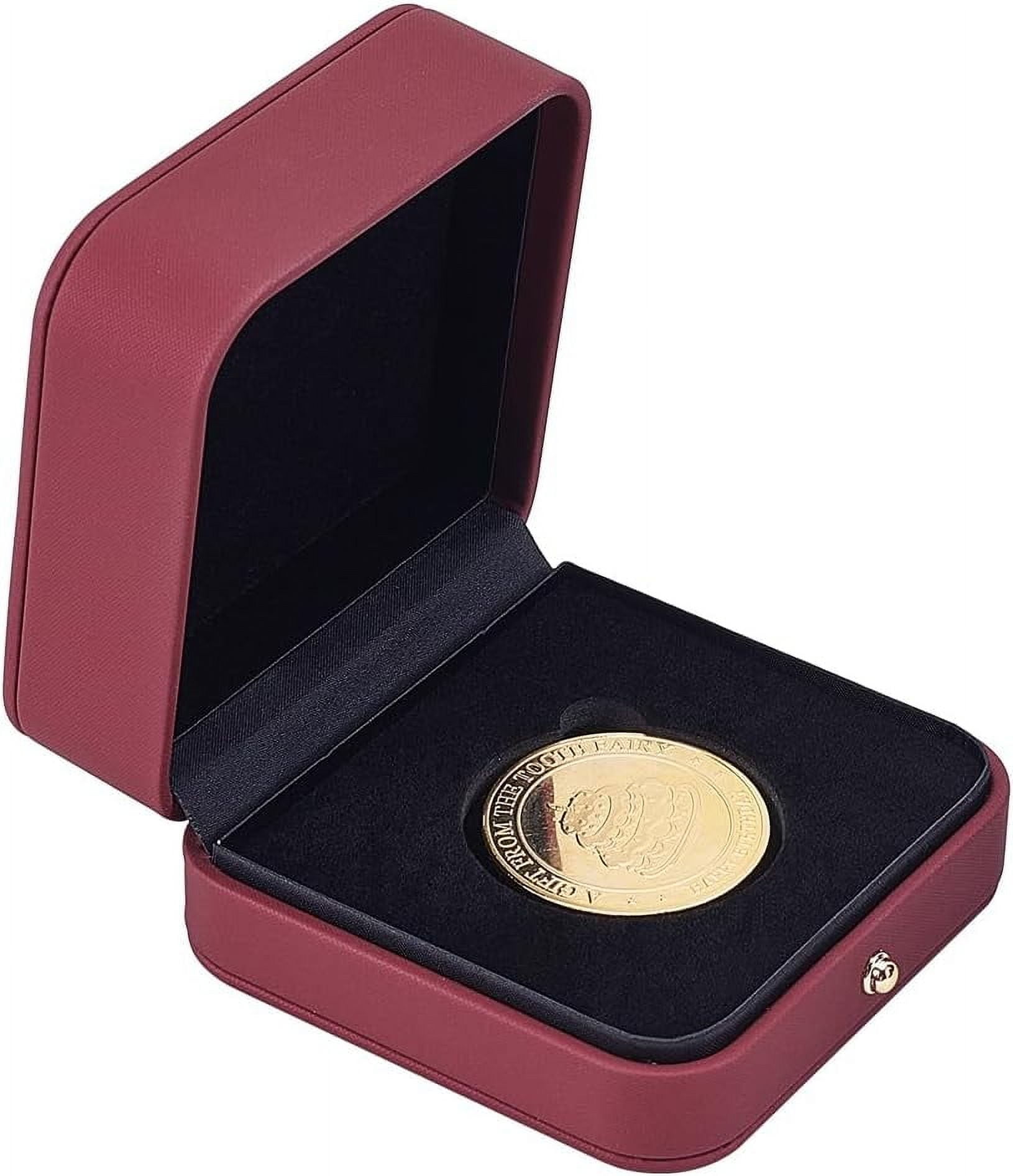 50mm Coin Display Box - Pale Violet Red Imitation Leather with Black ...
