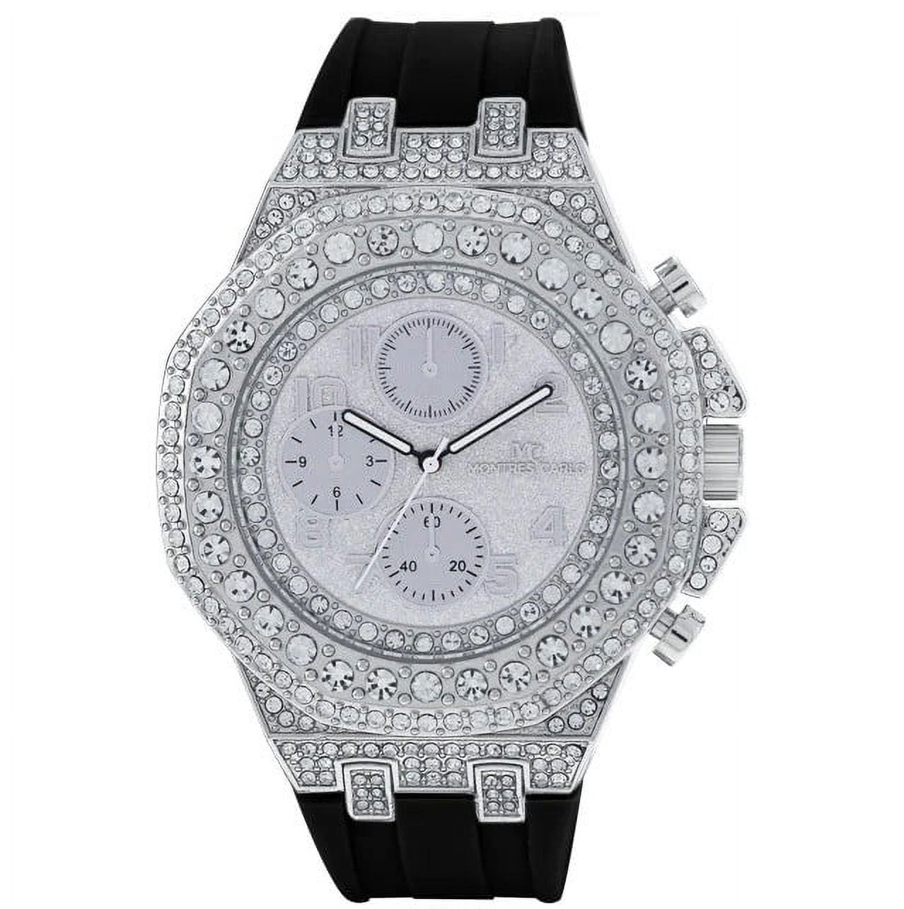 50mm Montres Carlo Men's Modern Cubic Zirconia Stones Dress Luxury ...