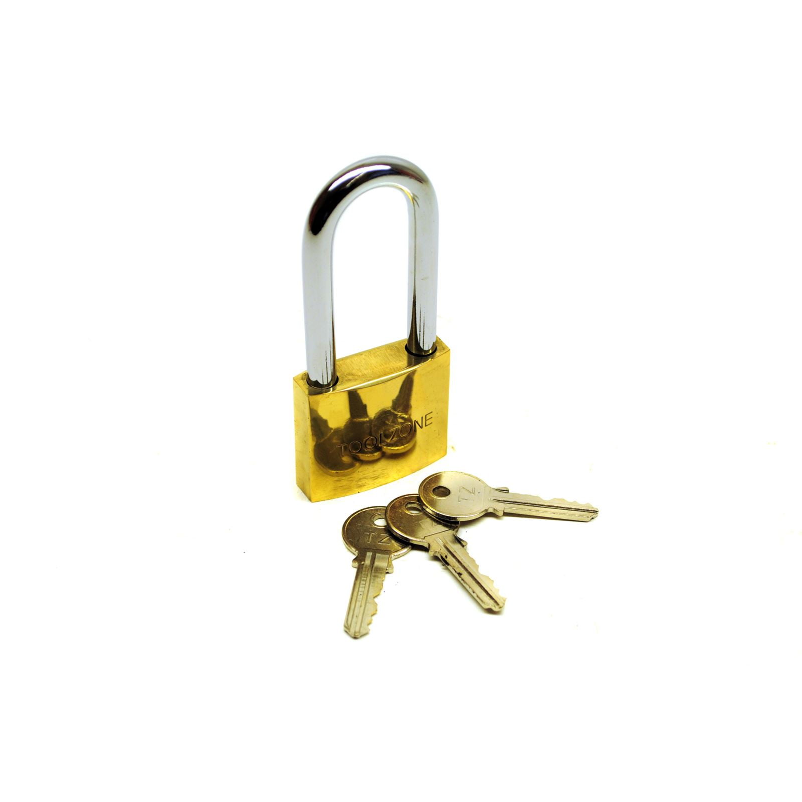 50mm long shackle brass padlock 3 keys security / lock / shed / garage ...