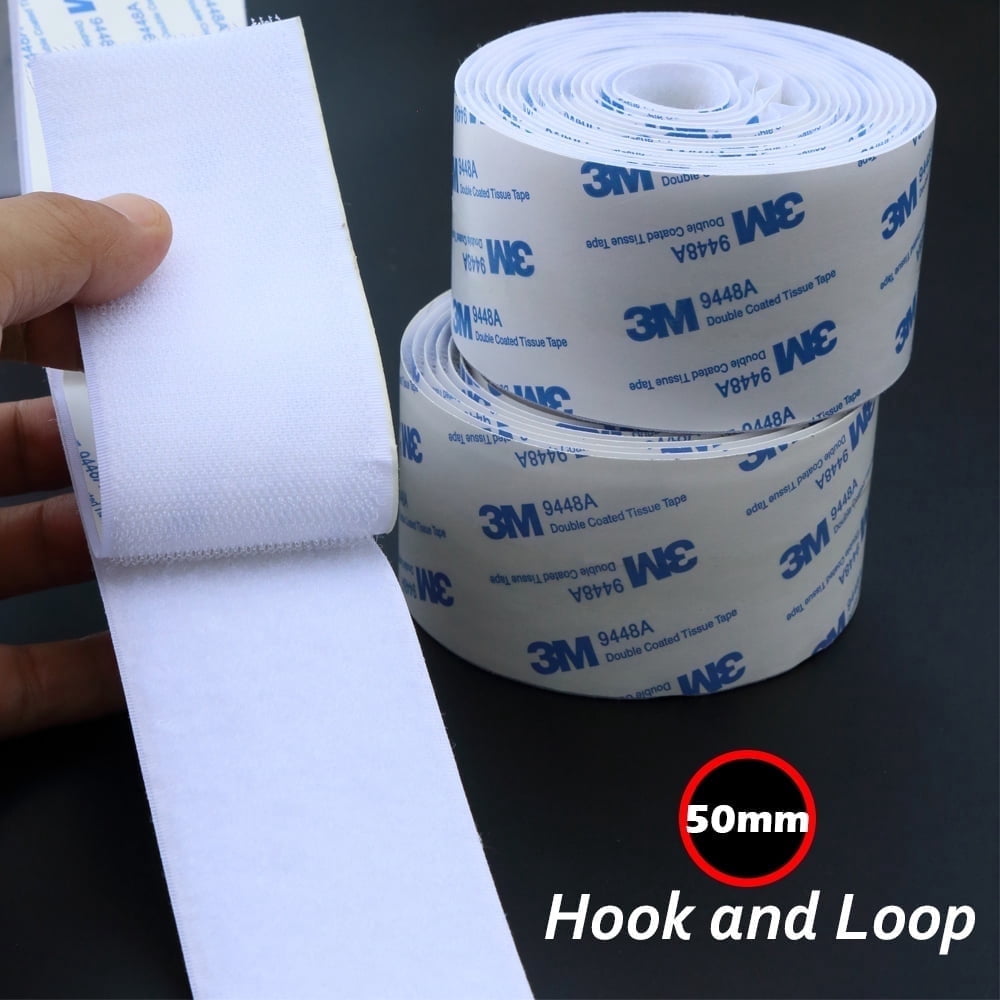 50mm x 3M Heavy-Duty White Sticky Back Hook and Loop - Extra Long Roll ...