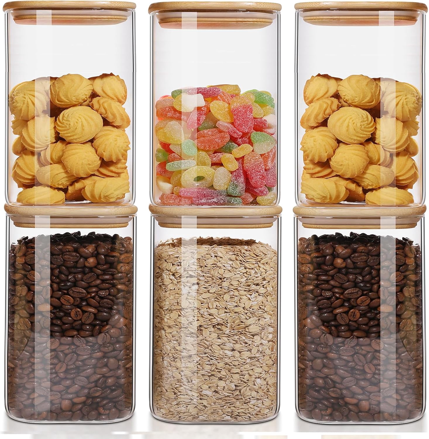50oz Glass Food Storage Jars Set of 6,Glass Storage Containers Clear ...