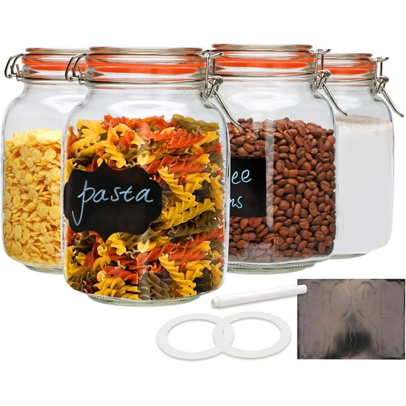 50oz Glass Jars with Clamp ,Set of 4,1500ml Square Wide Mouth Mason ...