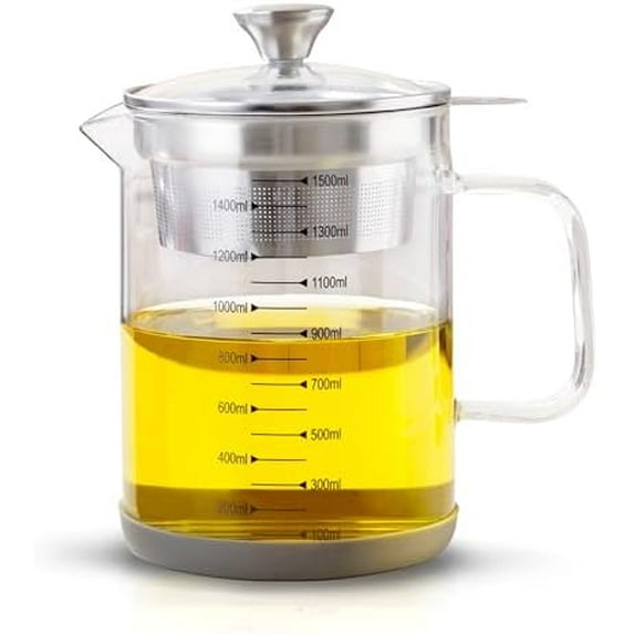 50oz Glass Oil Strainer Container with Fine Mesh Strainer for Bacon ...