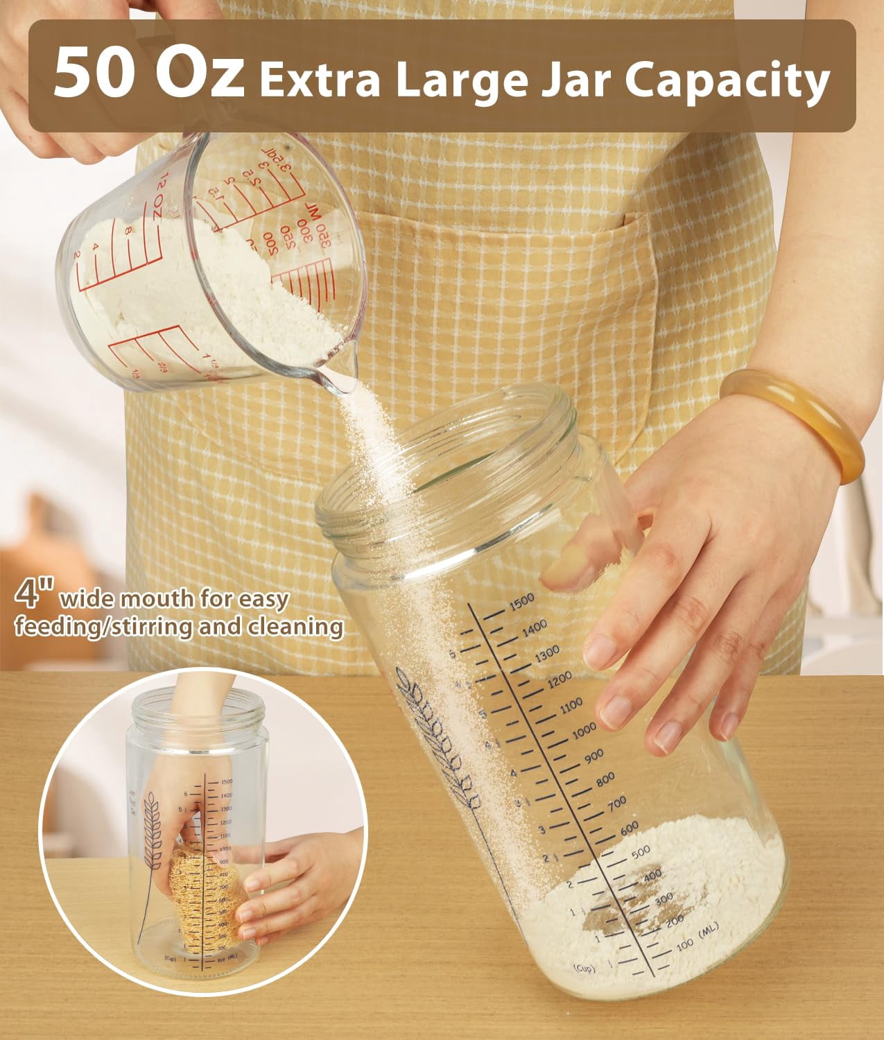 50oz Sourdough Starter SCH4 Jar Kit, Large Capacity Sourdough Jar, Wide ...