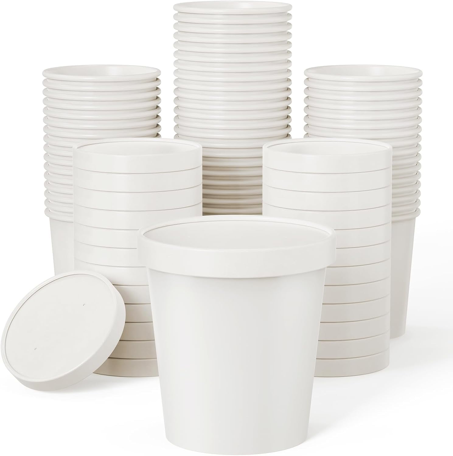 50pack 16oz Paper Soup Containers with Lids, Disposable Kraft Paper ...