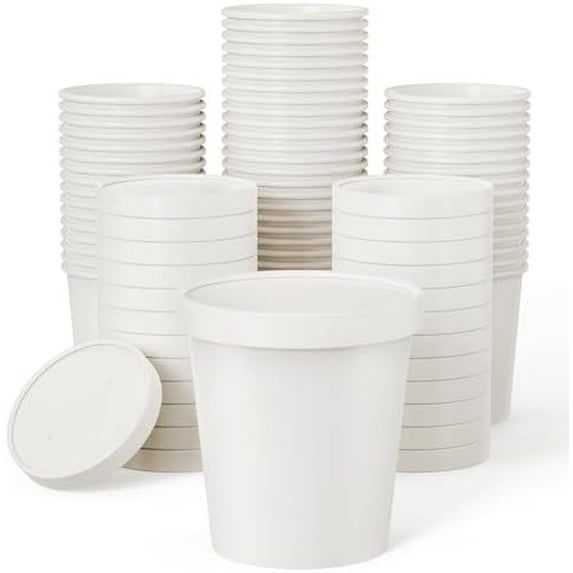 50pack 16oz Paper Soup Containers with Lids, Disposable Paper Food Cups ...
