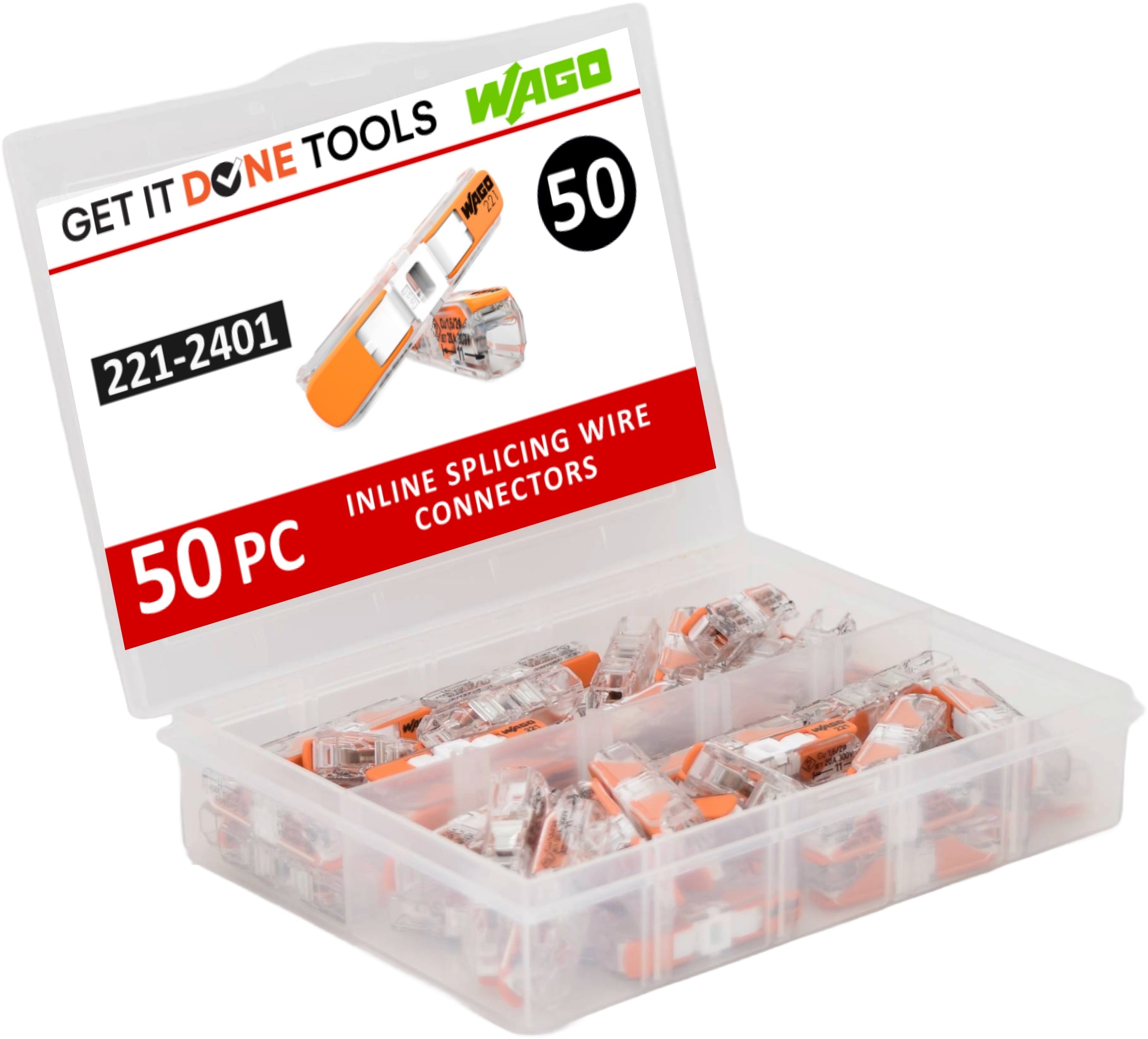 50pc 221-2401 Compact Lever Nuts Inline Splicing Connectors with Case ...