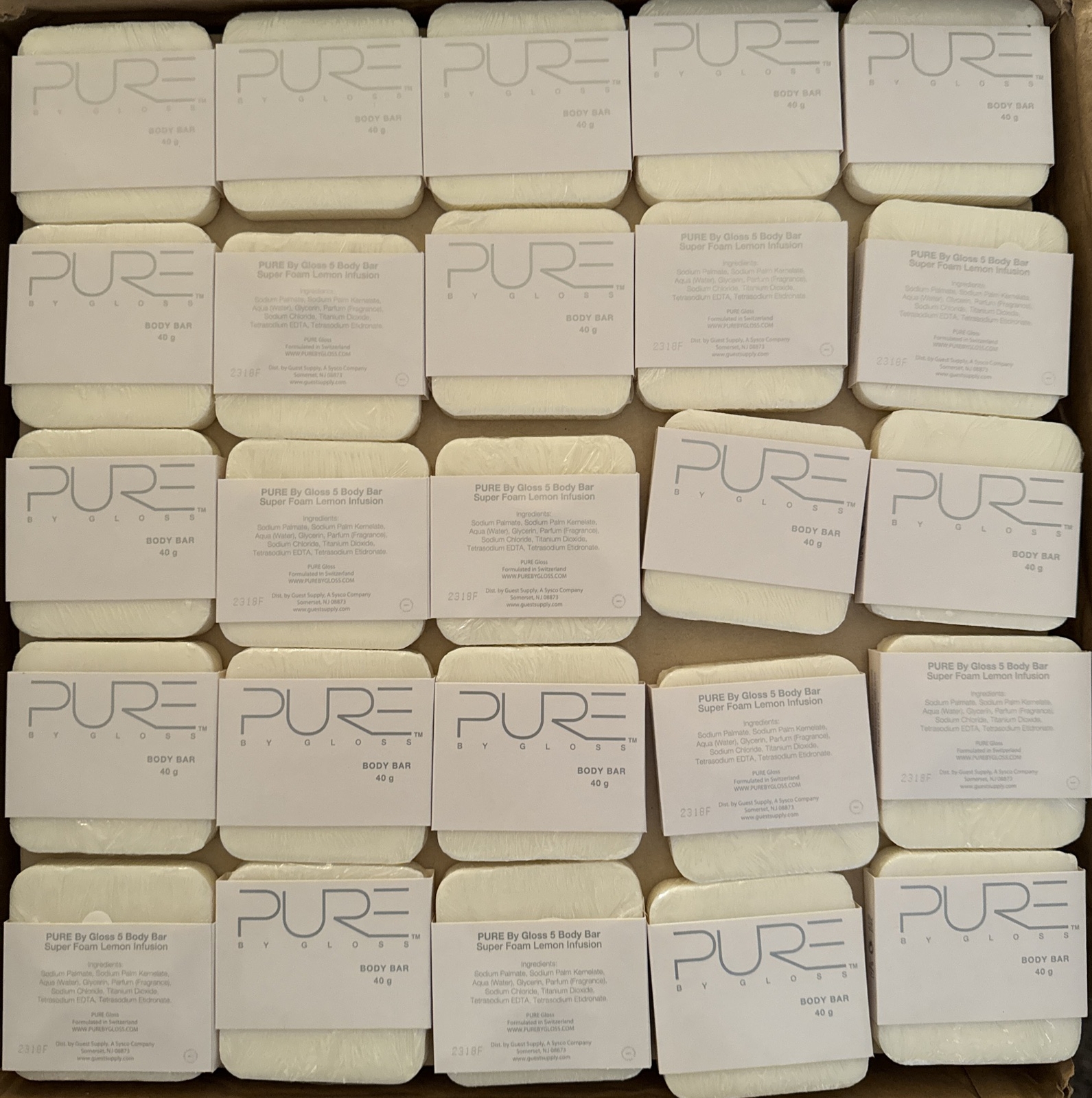 50pc Bars Pure By Gloss BODY Bar & FACE Soap New Foam Lemon Infused 40g ...