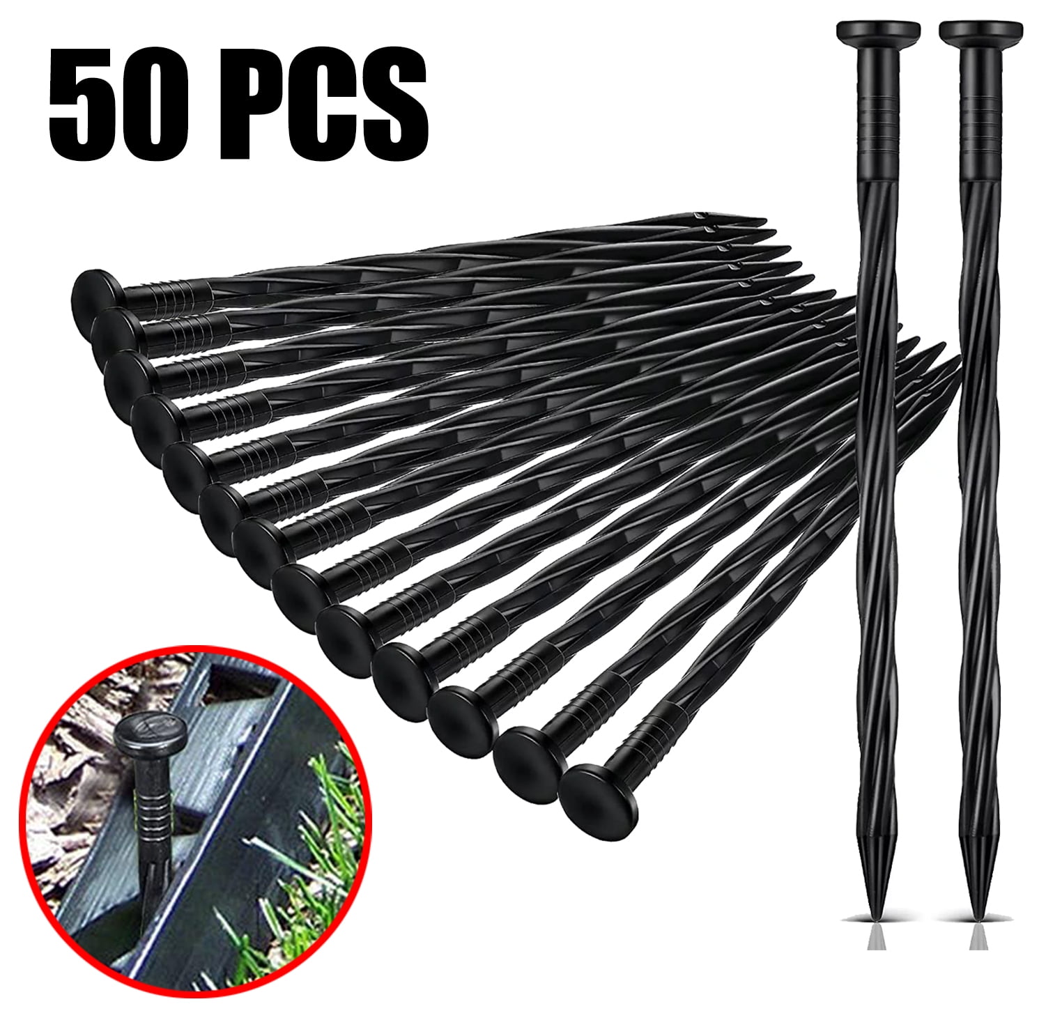50pc Black Spiral No Dig Landscape Edging Spike Stakes for Garden ...