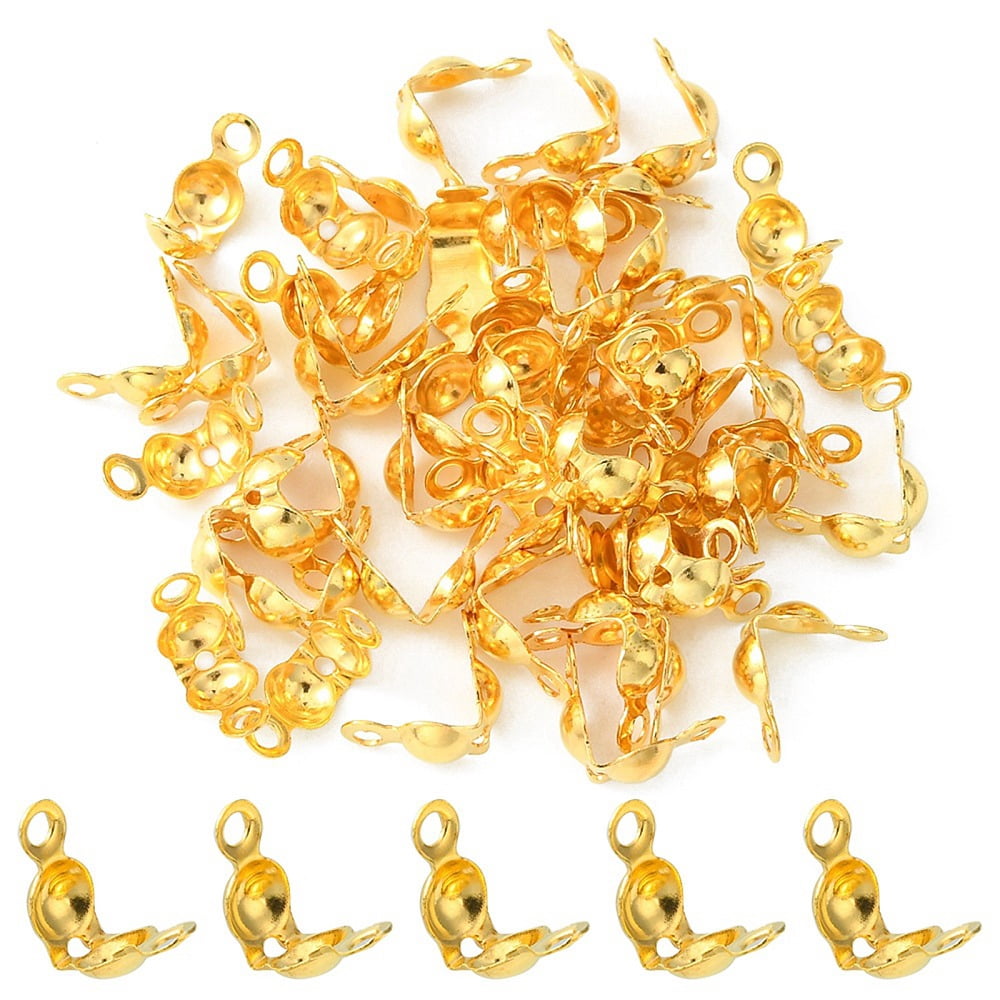 50pc Brass Bead Tips Calotte Ends Clamshell Knot Cover Golden 7x4mm ...