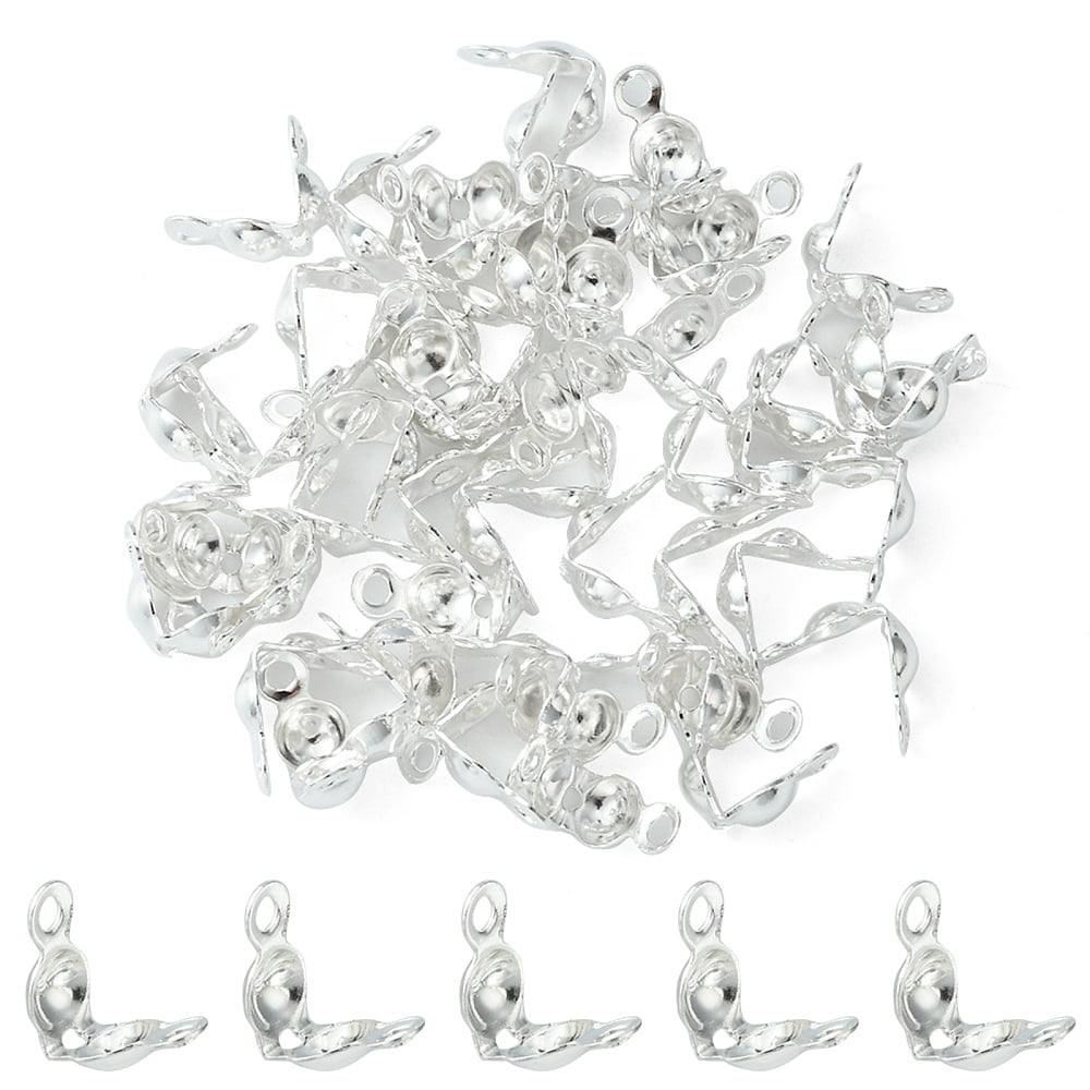 50pc Brass Bead Tips Calotte Ends Clamshell Knot Cover Silver 7x4mm ...