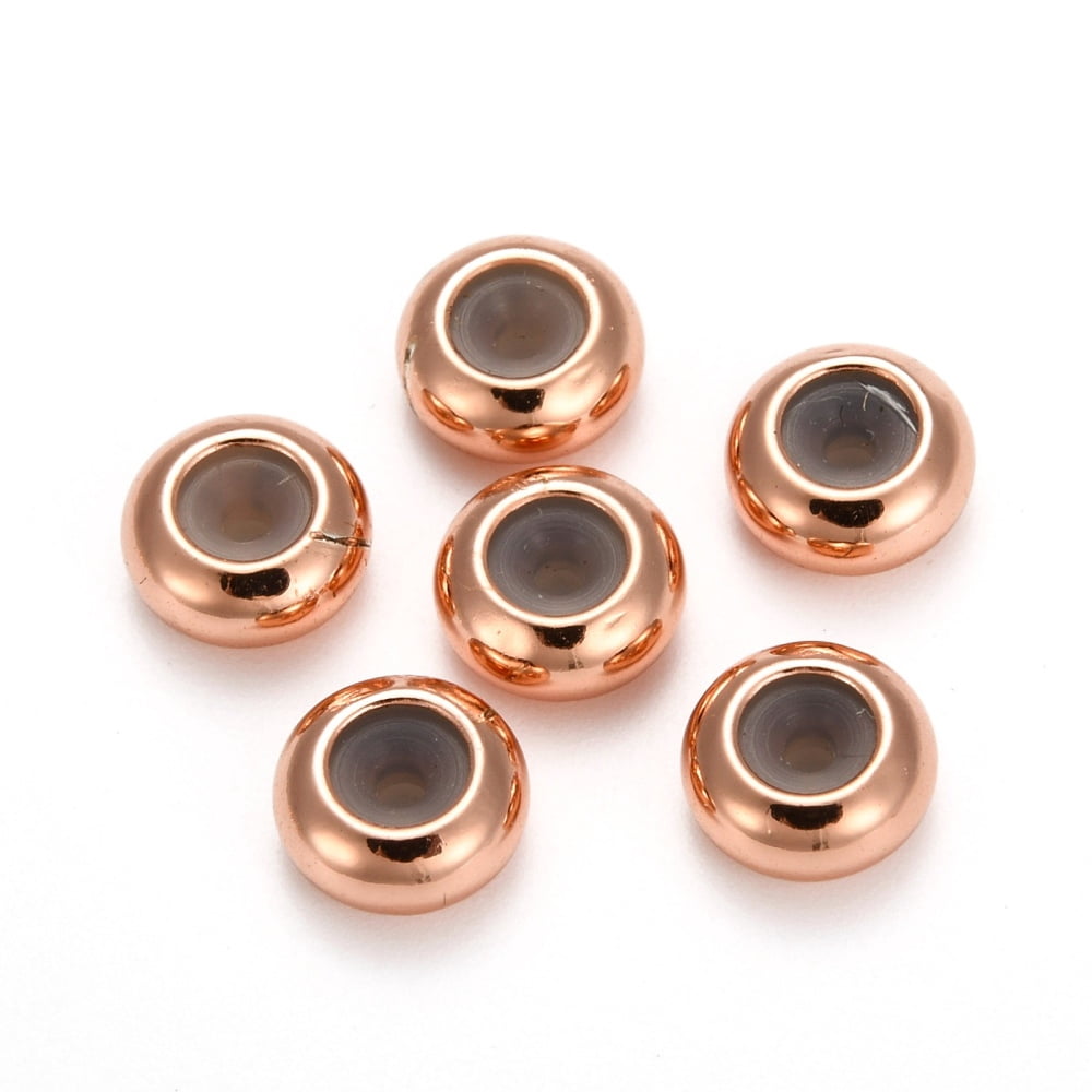 50pc Brass Beads with Rubber Inside Slider Beads Stopper Beads Rondelle ...