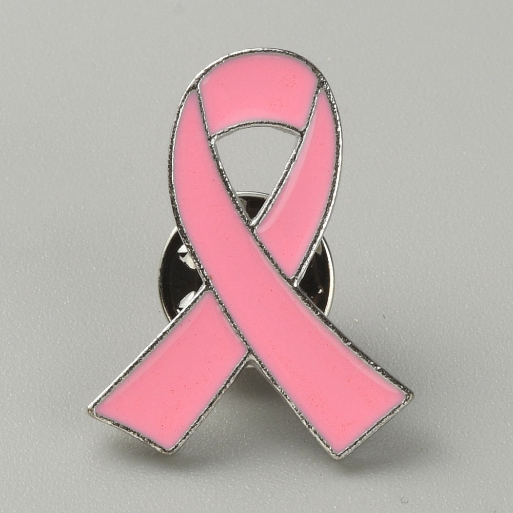 50pc Breast Cancer Awareness Pink Ribbon Enamel Pin Platinum Alloy ...