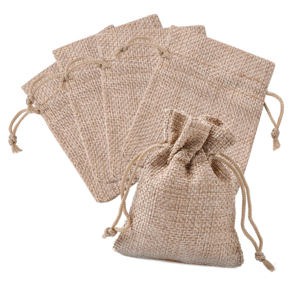 50pc Burlap Packing Pouches Drawstring Bags Dark Khaki 9x7cm DIY ...