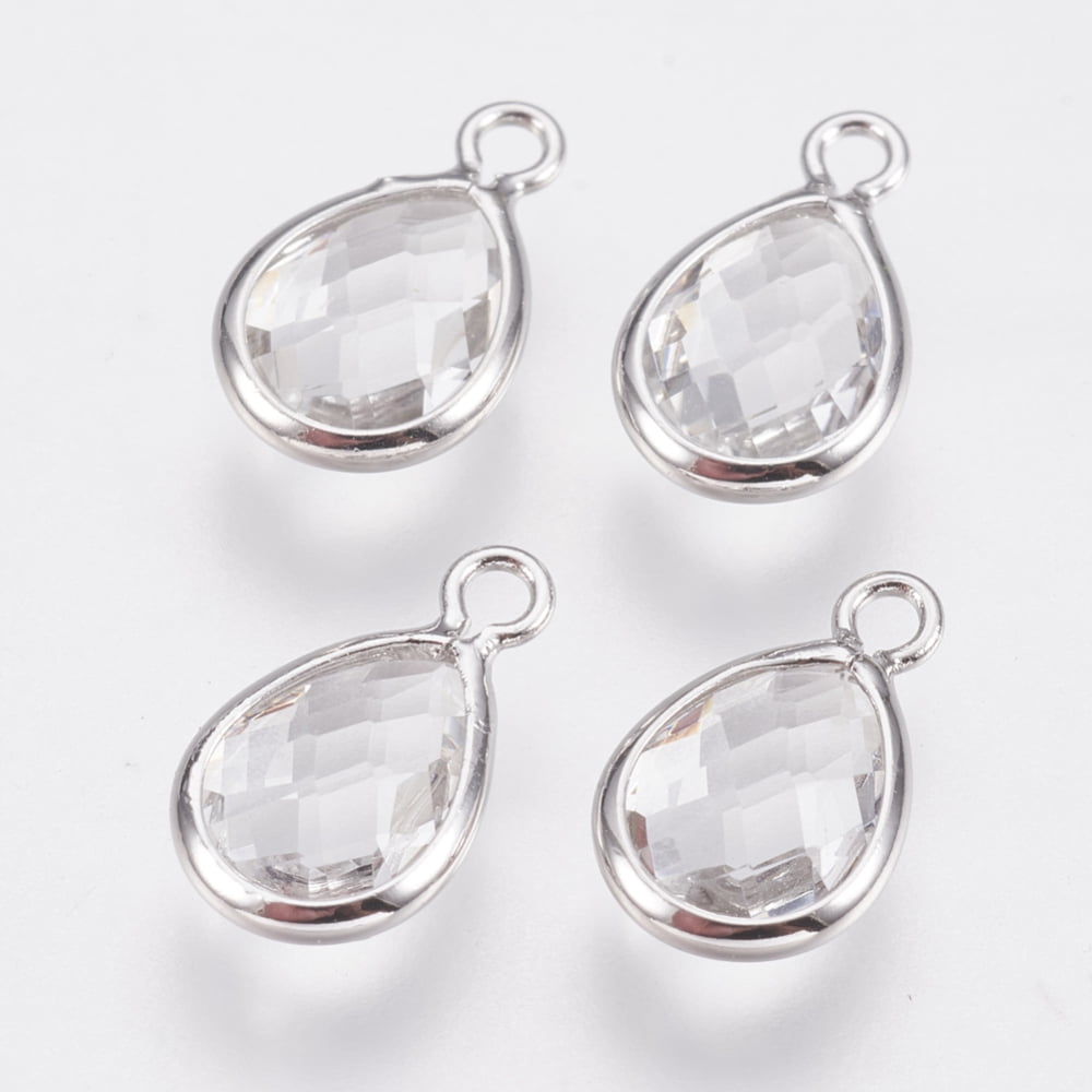 50pc Glass Charms with Brass Findings Faceted Teardrop Clear Nickel ...