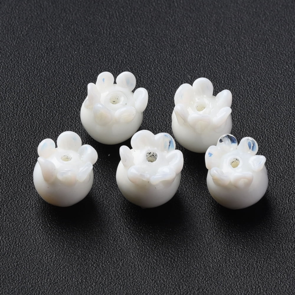 50pc Handmade Bumpy Lampwork Beads Jellyfish White 8~9x8mm Hole: 1~1 ...