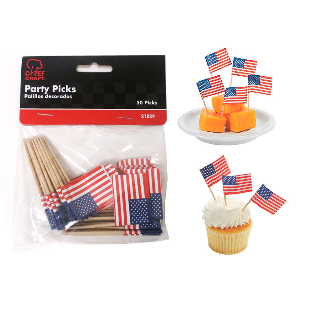 50pc Mini American Flag Toothpicks Party Cupcake Decoration Sandwich ...