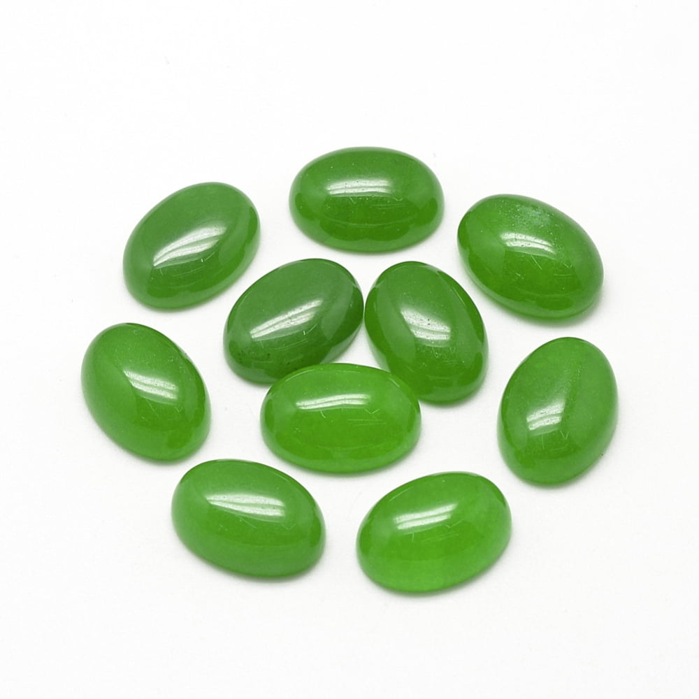 50pc Natural Dyed Malaysia Jade Cabochons Oval Lime Green 18x13x5mm ...