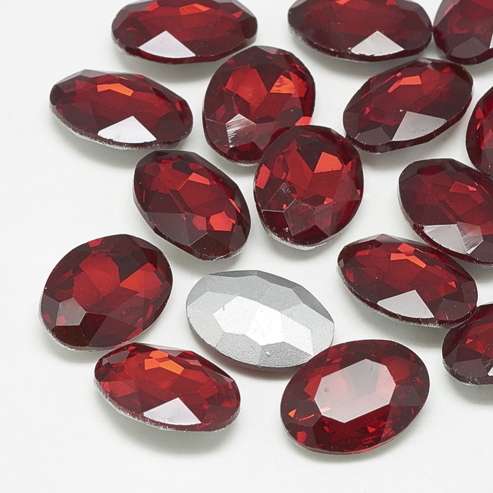 50pc Pointed Back Glass Rhinestone Cabochons Back Plated Faceted Oval ...