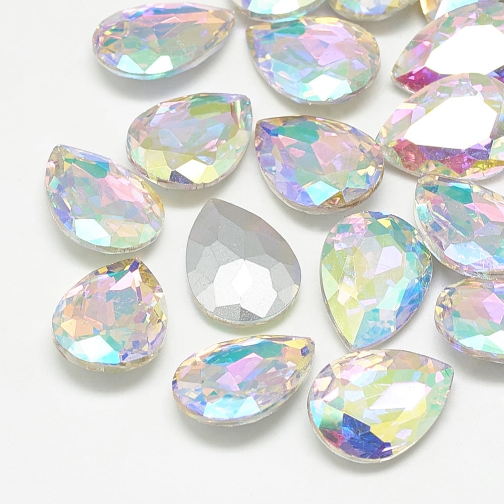 50pc Pointed Back Glass Rhinestone Cabochons Back Plated Faceted ...