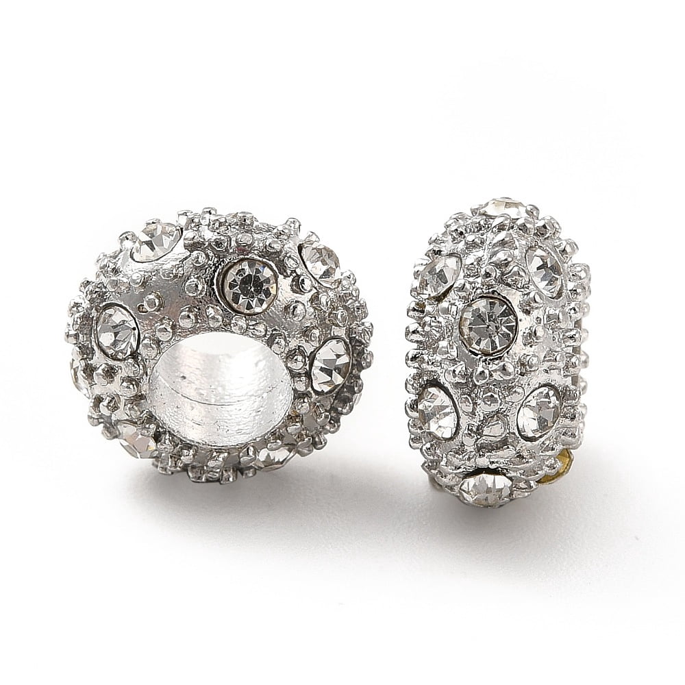50pc Rack Plating Alloy Rhinestone European Beads Large Hole Beads ...