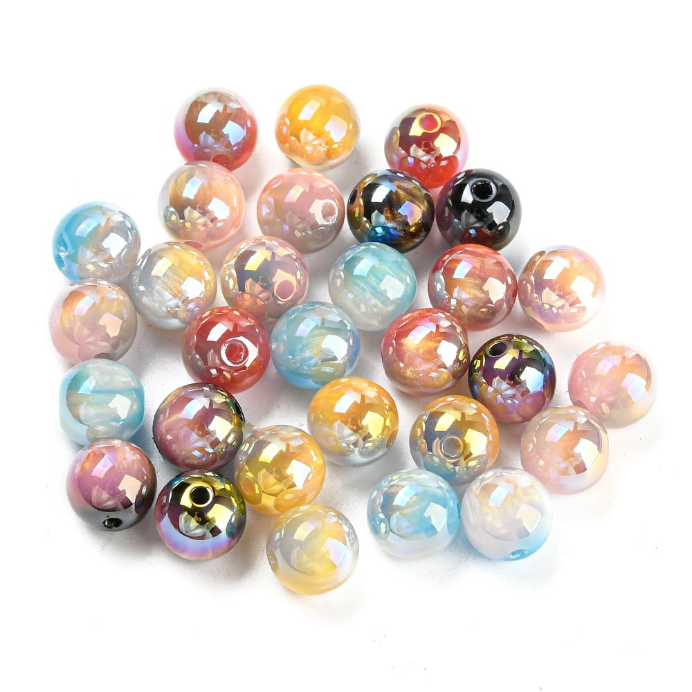 50pc Resin Beads Imitation Shell & Pearl Round Mixed Color 10mm Hole ...
