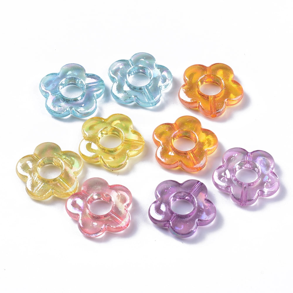 50pc Transparent Acrylic Bead Frames AB Color Plated Flower Mixed Color ...