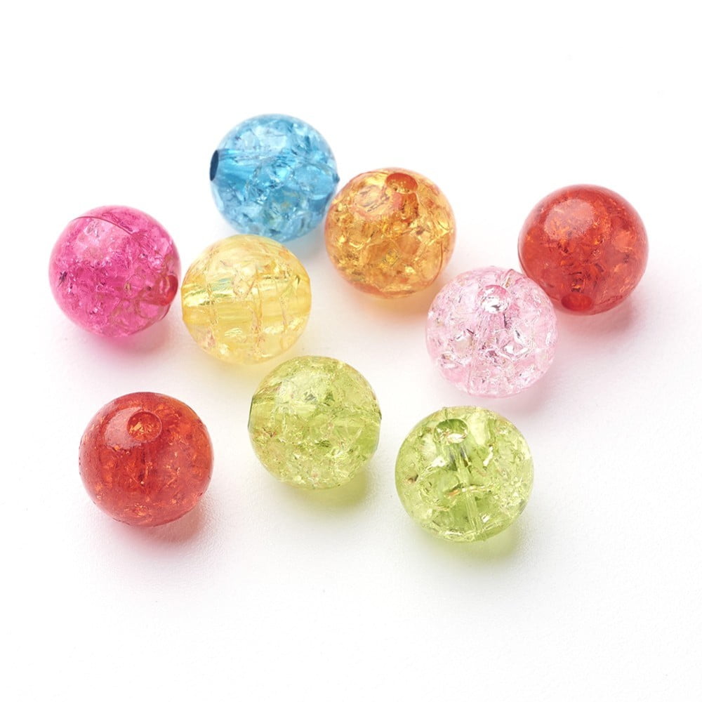50pc Transparent Crackle Acrylic Beads Round Mixed Color 10mm Hole: 2mm ...