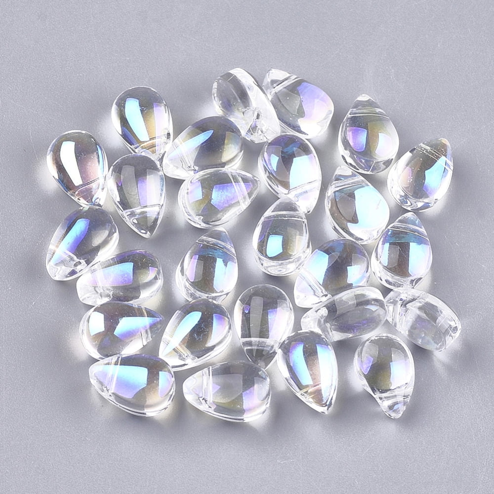 50pc Transparent Glass Charms for DIY Jewelry Making AB Color Plated ...