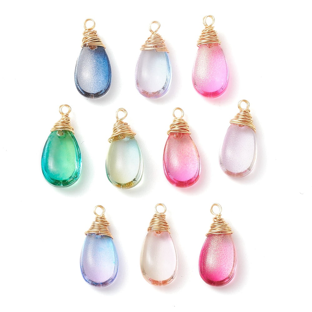 50pc Transparent Glass Pendants with Real 18K Gold Plated Copper Wire ...